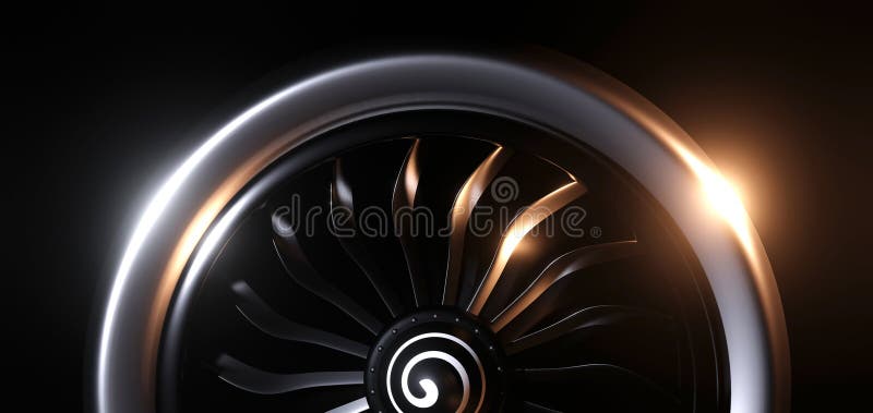 Aircraft Turbine Engine Half Front View with Detailed Design and ...