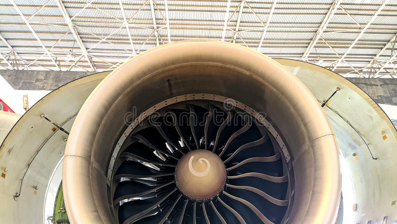 Aircraft Turbofan Engine on Left Wing with Fan Cowl Open during ...