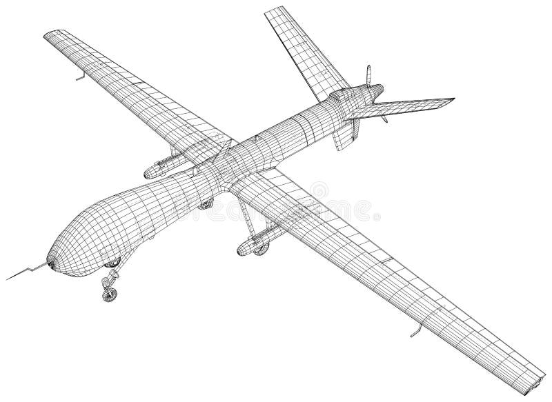 Military Predator Drone. Wire-frame Outline Drawing Aircraft. Vector ...
