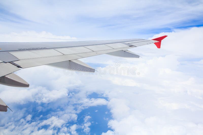 Aircraft wing in the air stock photo. Image of skyline - 37214874