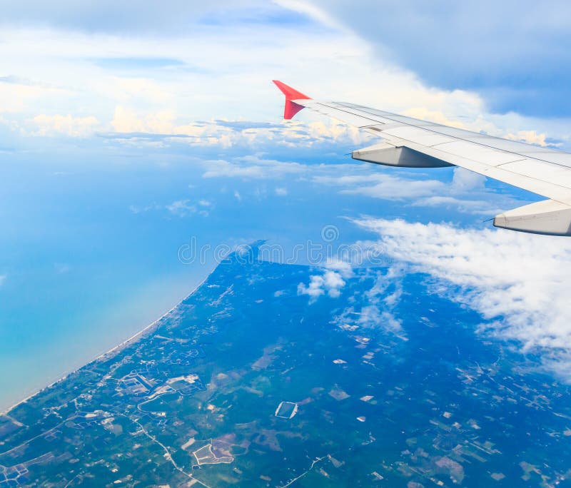 Aircraft wing in the air stock image. Image of forecast - 70548747