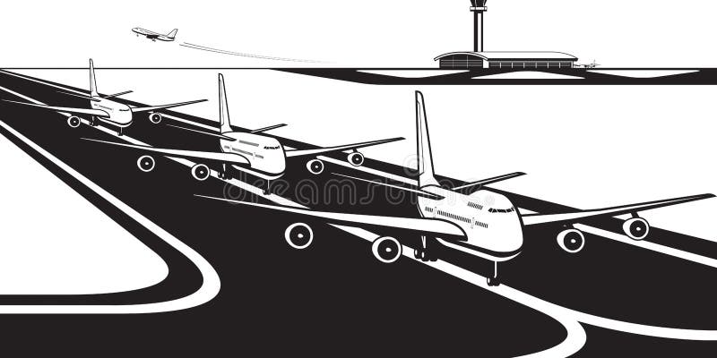 Aircrafts Ready for Take Off from Airport Stock Vector - Illustration ...