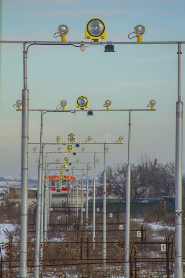 Airfield Lights in the Alignment of the Airport Runway, Course Glide ...