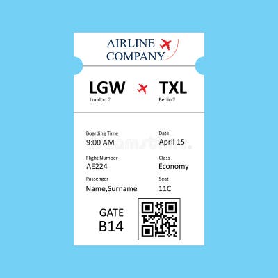 Airline Boarding Pass, Ticket Template with QR Code.Isolated on Blue ...