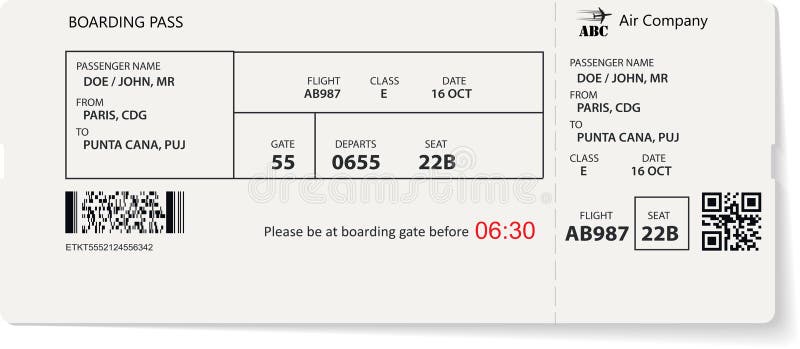 Airline Boarding Pass Ticket for Travel by Plane Editorial Stock Image ...