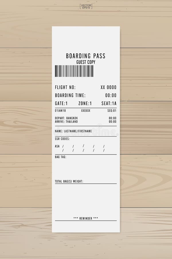 Airline Boarding Pass Ticket. White Boarding Pass Paper Sheet Stock ...