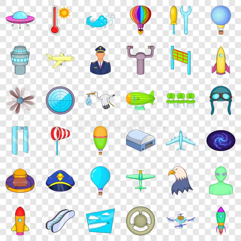 Airline Icons Set, Cartoon Style Stock Vector - Illustration of icon ...