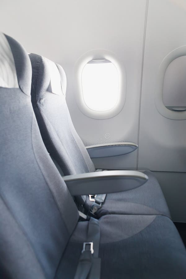 Airline Passenger Seats and Aisle in Airplane Cabin Stock Image - Image ...