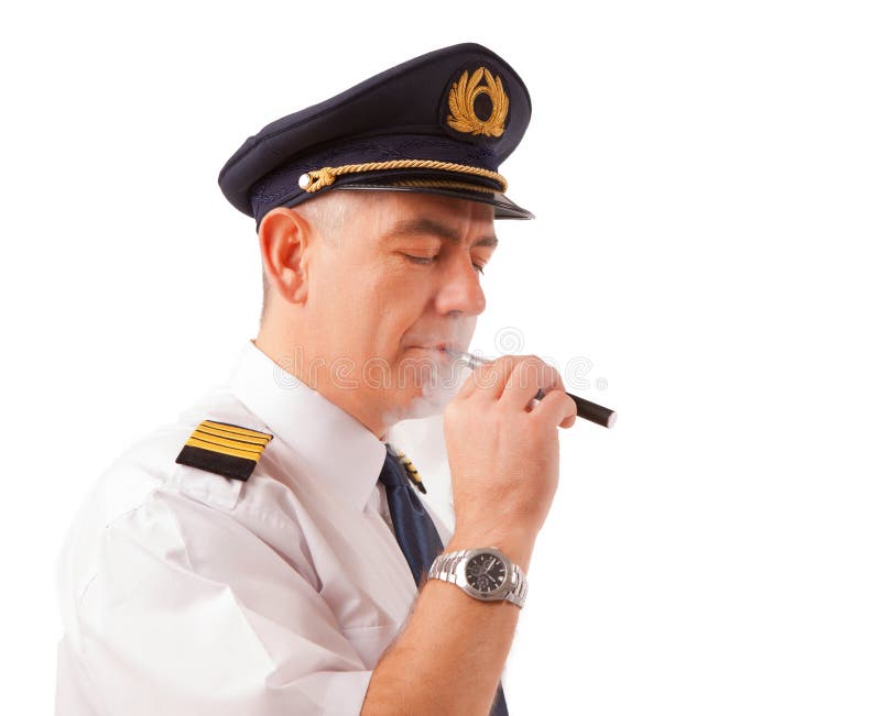 Airline Pilot with Cigarette Stock Photo - Image of epaulets, airplane ...
