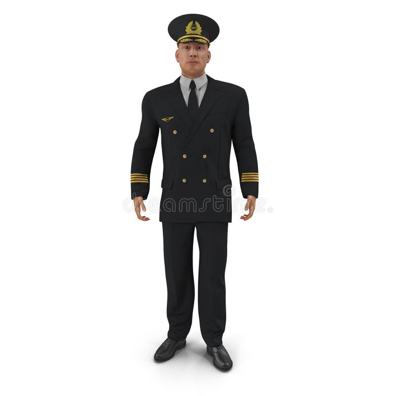 Airline Pilot on White. Front View. 3D Illustration Stock Illustration ...
