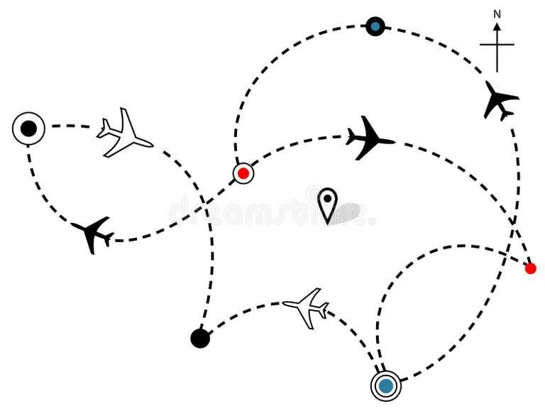 Airline Plane Flight Paths Travel Plans Map Stock Vector - Illustration ...
