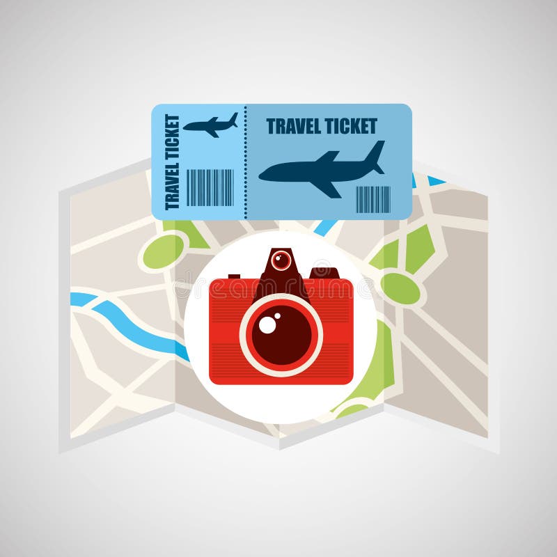 Airline Ticket Map Travel Photographic Camera Stock Vector ...