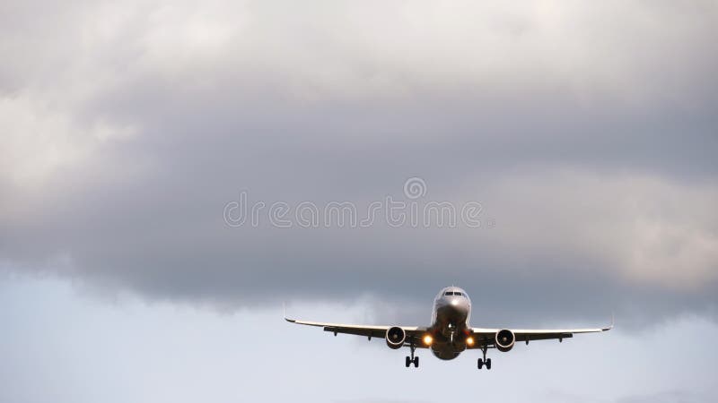 Airliner on Final Approach. View from the Runway S Edge Stock Footage ...