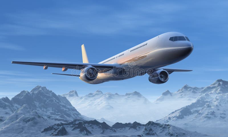 Airliner Flight Over the Snowy Mountains Stock Illustration ...