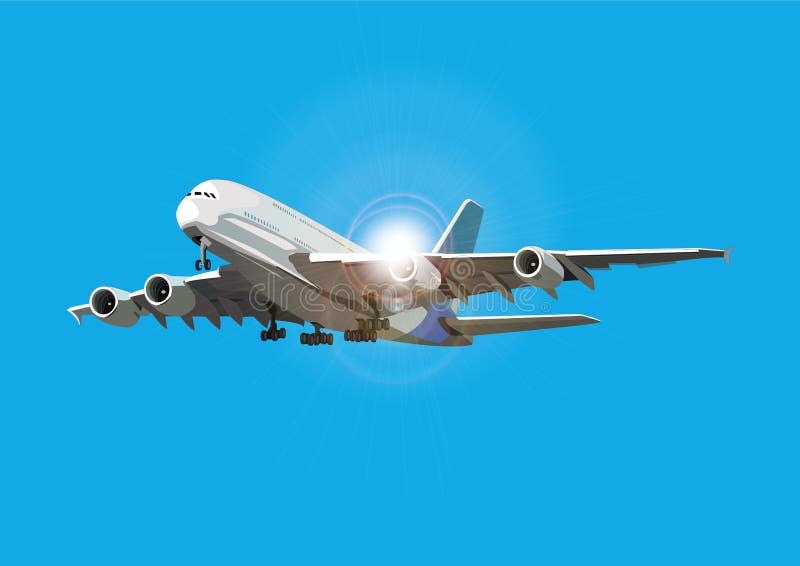 Airliner Flying Against the Sun, Vector Illustration Stock Vector ...