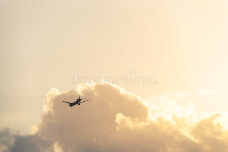 Airliner Flying in the Evening Light Stock Image - Image of flying ...