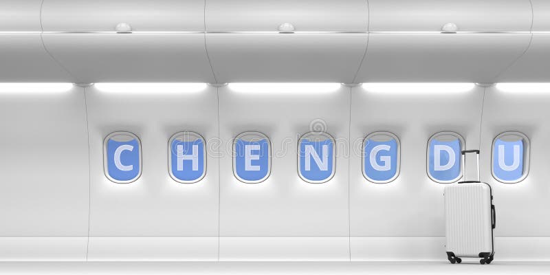 Chengdu Text Written on a Commercial Plane Windows, 3d Rendering Stock ...
