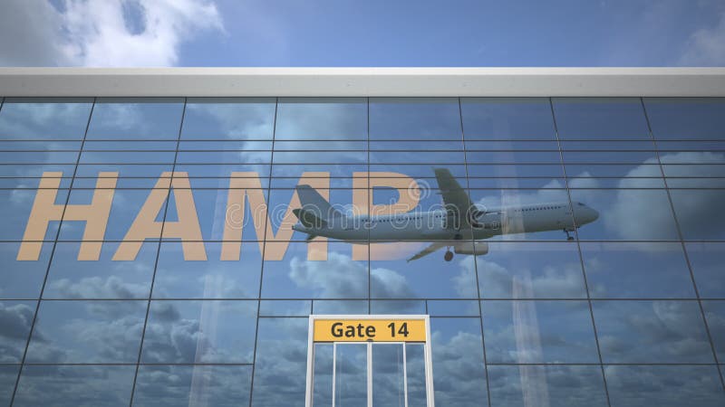 Airliner Reflecting in the Windows of Airport Terminal with HAMBURG ...