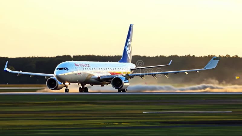 Airliner Touching Down Runway Generating Smoke Stock Video - Video of ...