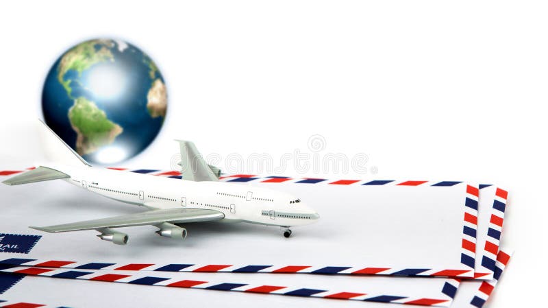 Airmail Envelope with Model Airplane and Earth Stock Photo - Image of ...