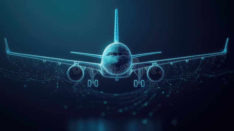 Airplane with Abstract Digital Wavy Lines Stock Illustration ...