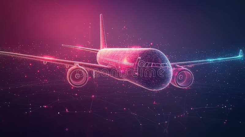 Airplane with Abstract Digital Wavy Lines Stock Illustration ...