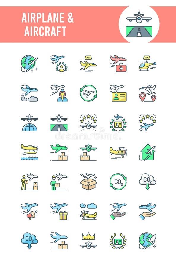 Airplane and Aircraft Icons Stock Vector - Illustration of flight ...