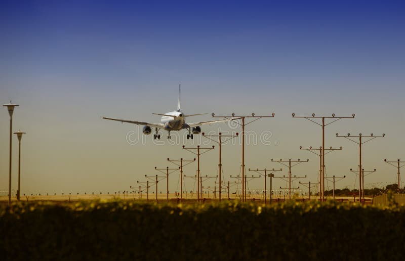 Airplane approaching stock image. Image of lights, descending - 25575377