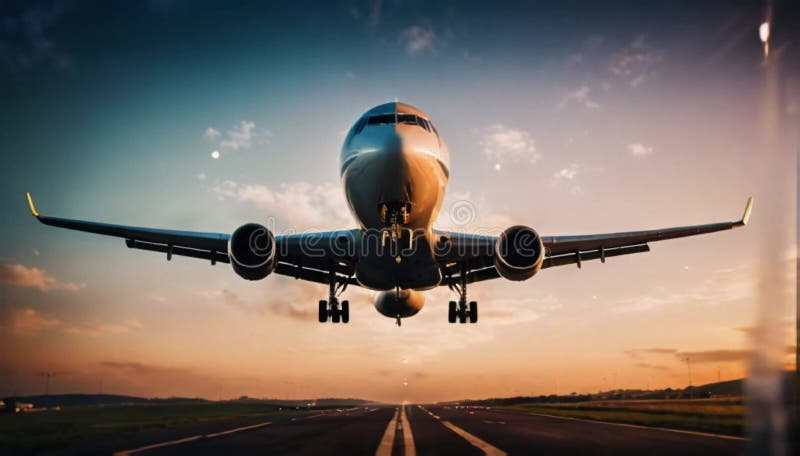 Airplane Approaching Runway at Sunset Stock Video - Video of controlled ...