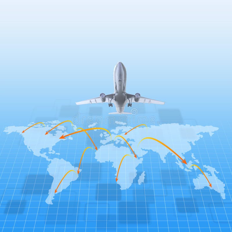 Airplane around the world stock illustration. Illustration of earth ...