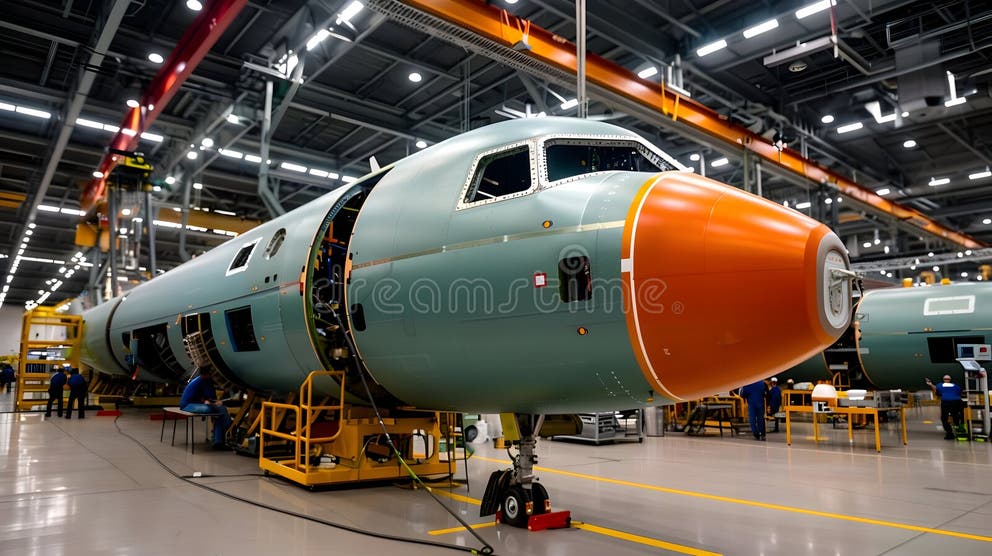 Airplane Assembly in Progress Stock Photo - Image of airbus, equipment ...