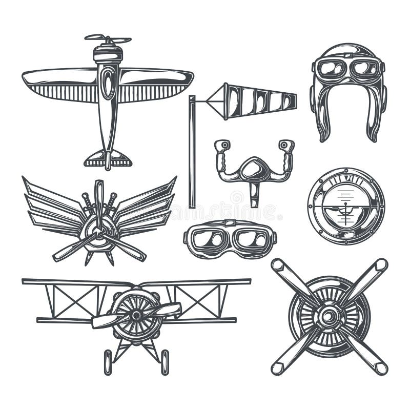 Airplane Black Icons Set Isolated Vector Illustration Stock Vector ...