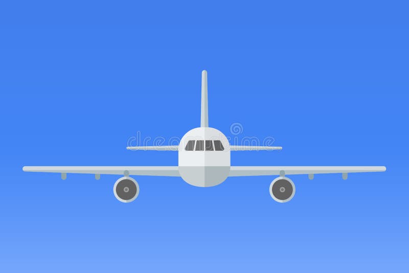 Airplane on Blue Background. Plane Flying in the Sky. Front View Stock ...