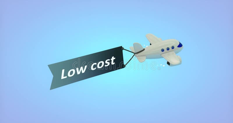 Airplane on Blue Background with Text on Flag, Low Cost. Low Cost ...