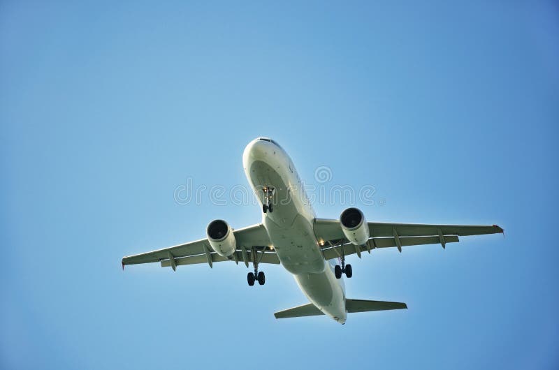 Airplane in blue sky stock photo. Image of clear, blue - 37383476