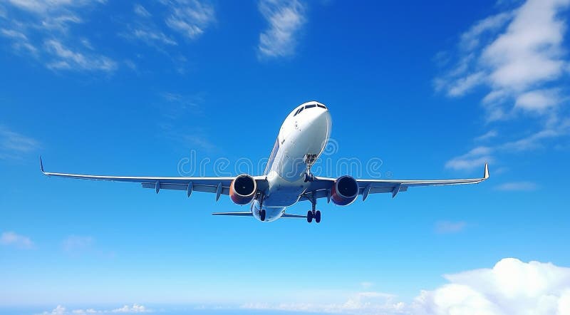 Airplane in the Blue Sky, Flying Airplane in the Air, Close-up of a ...
