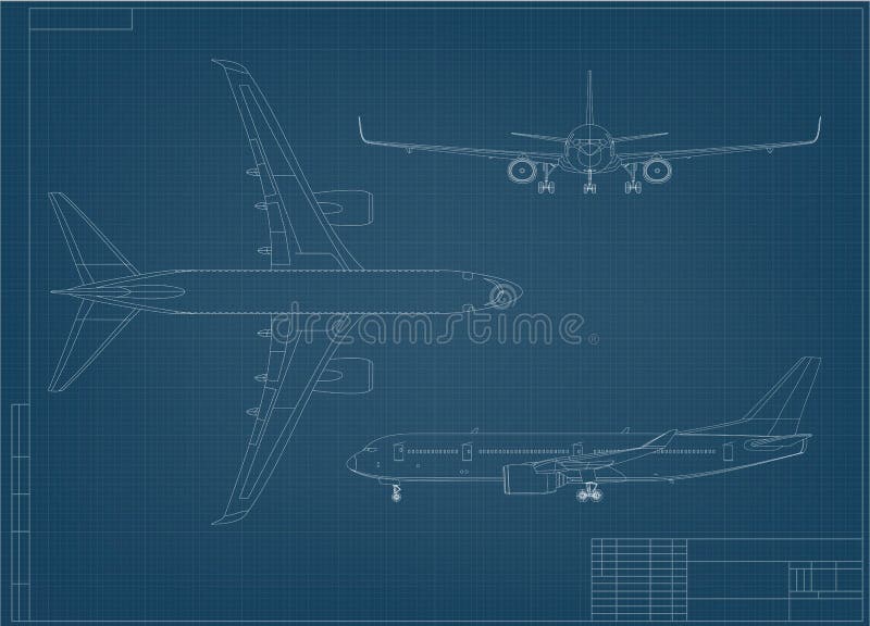 Airplane Blueprint. White Outline Aircraft on Blue Stock Vector ...