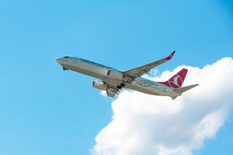 Airplane Boeing 737-800 (TC-JVK) of Turkish Airlines is Taking-off from ... Airplane Boeing 737-800 (TC-JVK) of Turkish Airlines is Taking-off from ...