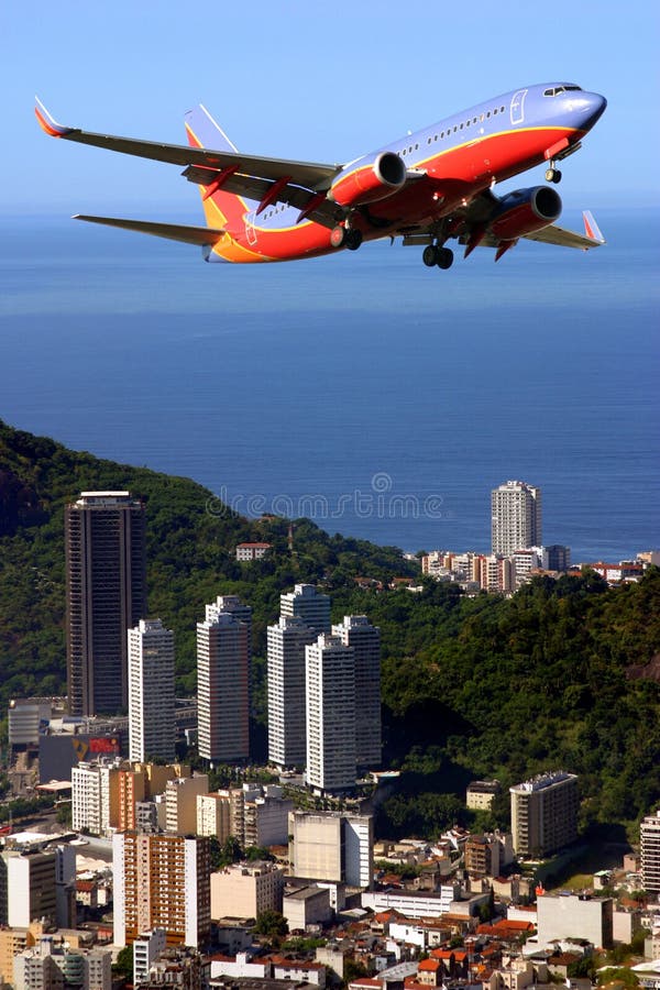 Airplane Over Ipanema Beach in Brazil Stock Image - Image of aircraft ...