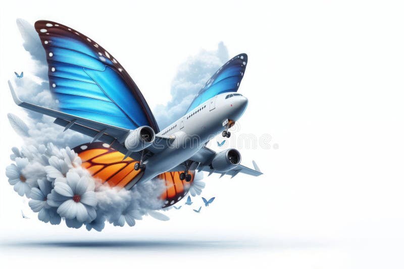 An Airplane with Butterfly Wings in the Clouds. Space for Text. Stock ...