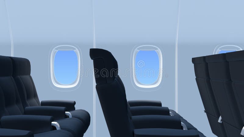 Airplane Cabin with Black Seats and Window. Stock Video - Video of ...