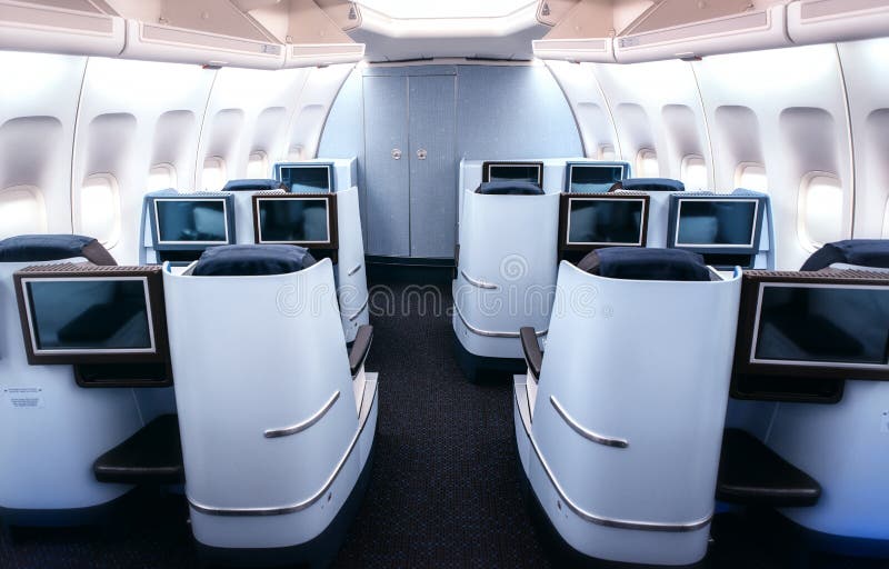 Airplane Cabin Business Class Interior View Stock Image - Image of ...