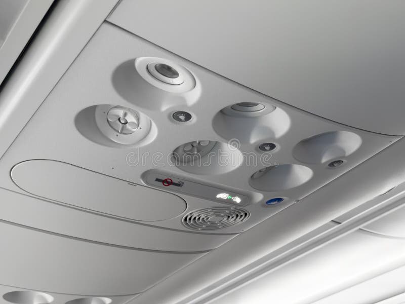 Airplane Cabin Controls and Ventilation System. Overhead Panel in ...