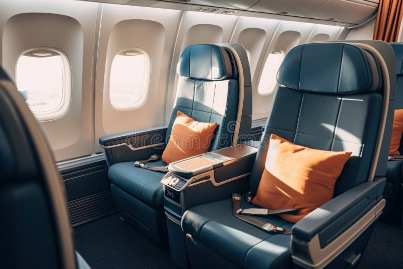 Airplane Cabin Interior with Empty Comfortable Seats in First Class ...