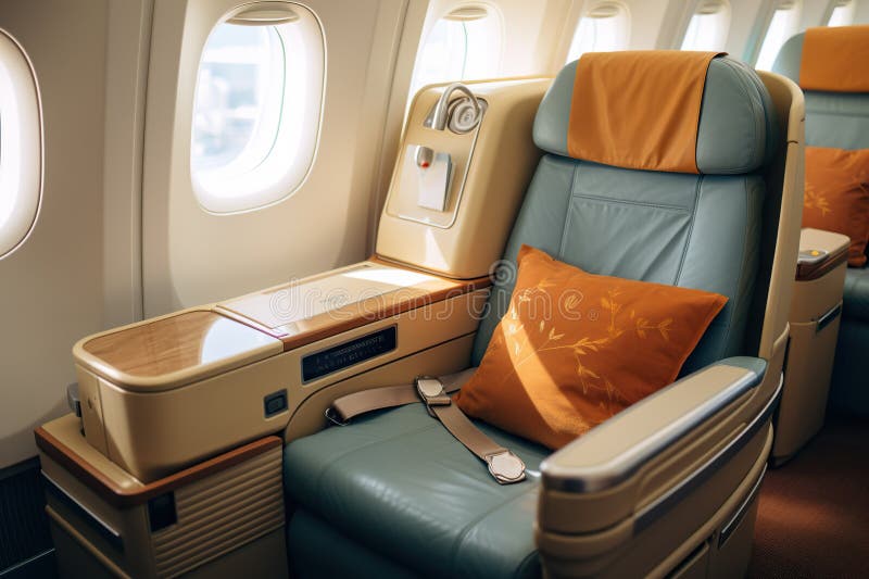 Airplane Cabin Interior with Empty Comfortable Seats in First Class ...