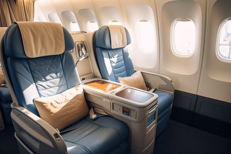 Airplane Cabin Interior with Empty Comfortable Seats in First Class ...