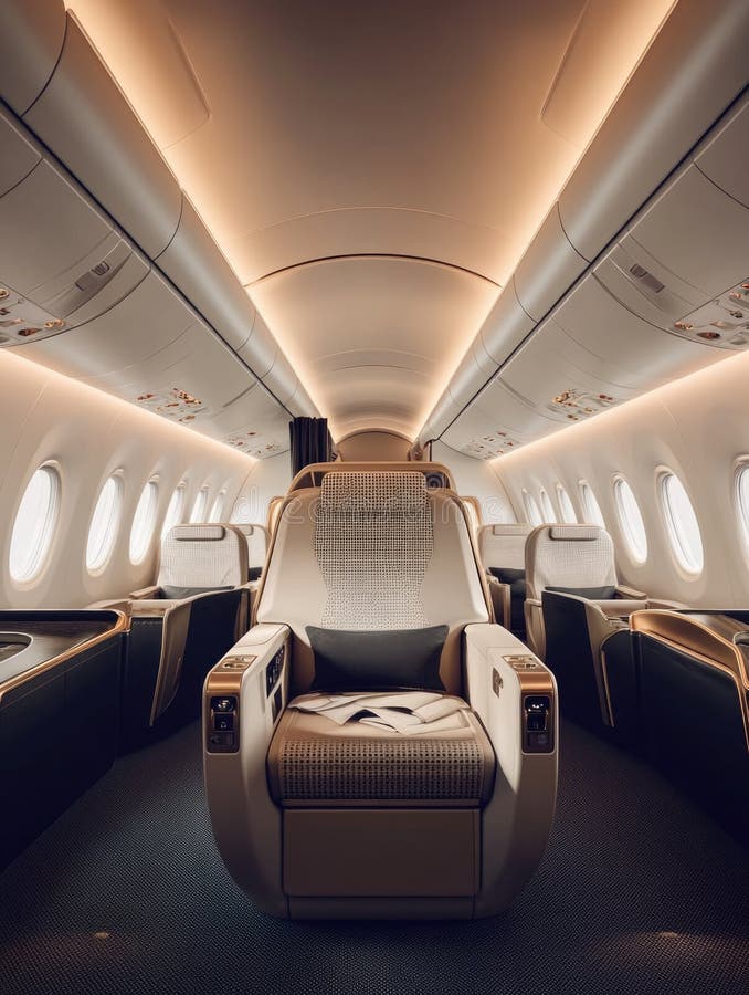 Airplane cabin interior stock photo. Image of storage - 378665538