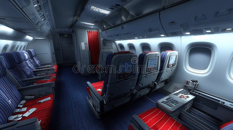 Airplane Cabin Night Interior Seats Travel Stock Photo - Image of wings ...