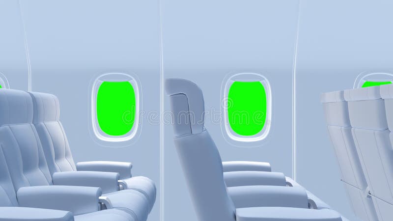 Airplane Cabin with Seats and Window on Green Screen Background. Stock ...