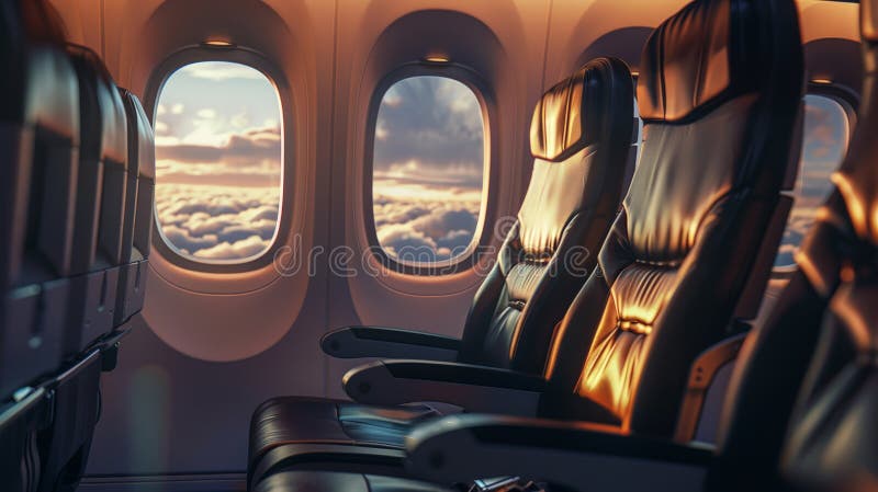 Airplane Cabin with Spacious Window Seats and Natural Light. Stock ...